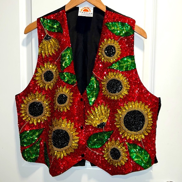 Vintage | Jackets & Coats | Vintage Sequin Sunflower Vest | Poshmark